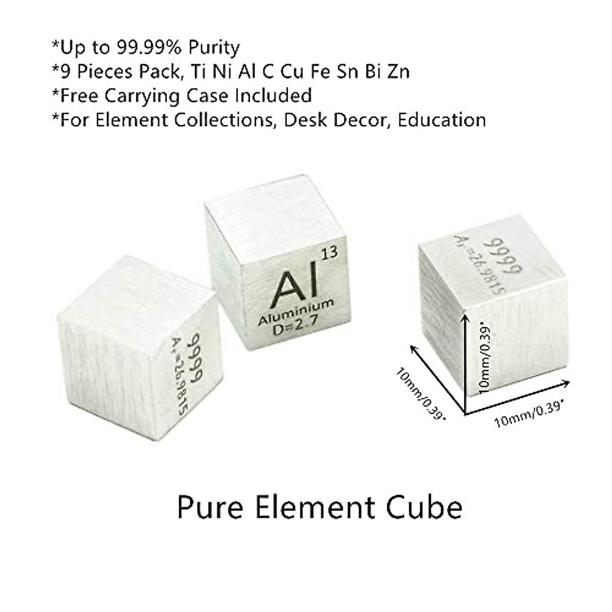 0.39" Element Cube Set 10mm Density Cubes for Periodic Table Collection Up to 99.99% Purity (0.39“, 9-01)