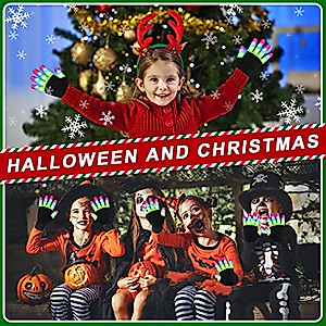Glow LED Gloves for Kids and Adults, LED Flashing Rave Gloves Finger Light Gloves with Multi Modes, Colorful Light Up Warm Gloves for Party, Christmas, Birthday. Stocking Stuffers for Kids