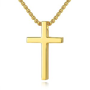 Reve Simple Stainless Steel Cross Pendant Chain Necklace for Men Women, 20-22 Inches Link Chain (Gold:1.2 * 0.7’’ Pendant+20’’ Rolo Chain)