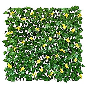 Sumery Expandable Fence Privacy Screen for Balcony Patio Outdoor,Decorative Faux Ivy Fencing Panel,Artificial Hedges (Single Sided Leaves) (1, Yellow Flowers)