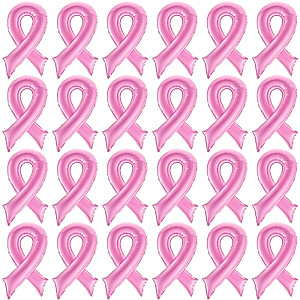 Deekin 12 Pieces 36 Inches Pink Ribbon Jumbo Foil Balloons Breast Cancer Awareness Foil Balloons Pink Metallic Balloons Breast Cancer Awareness Fundraisers Jumbo Foil Balloons