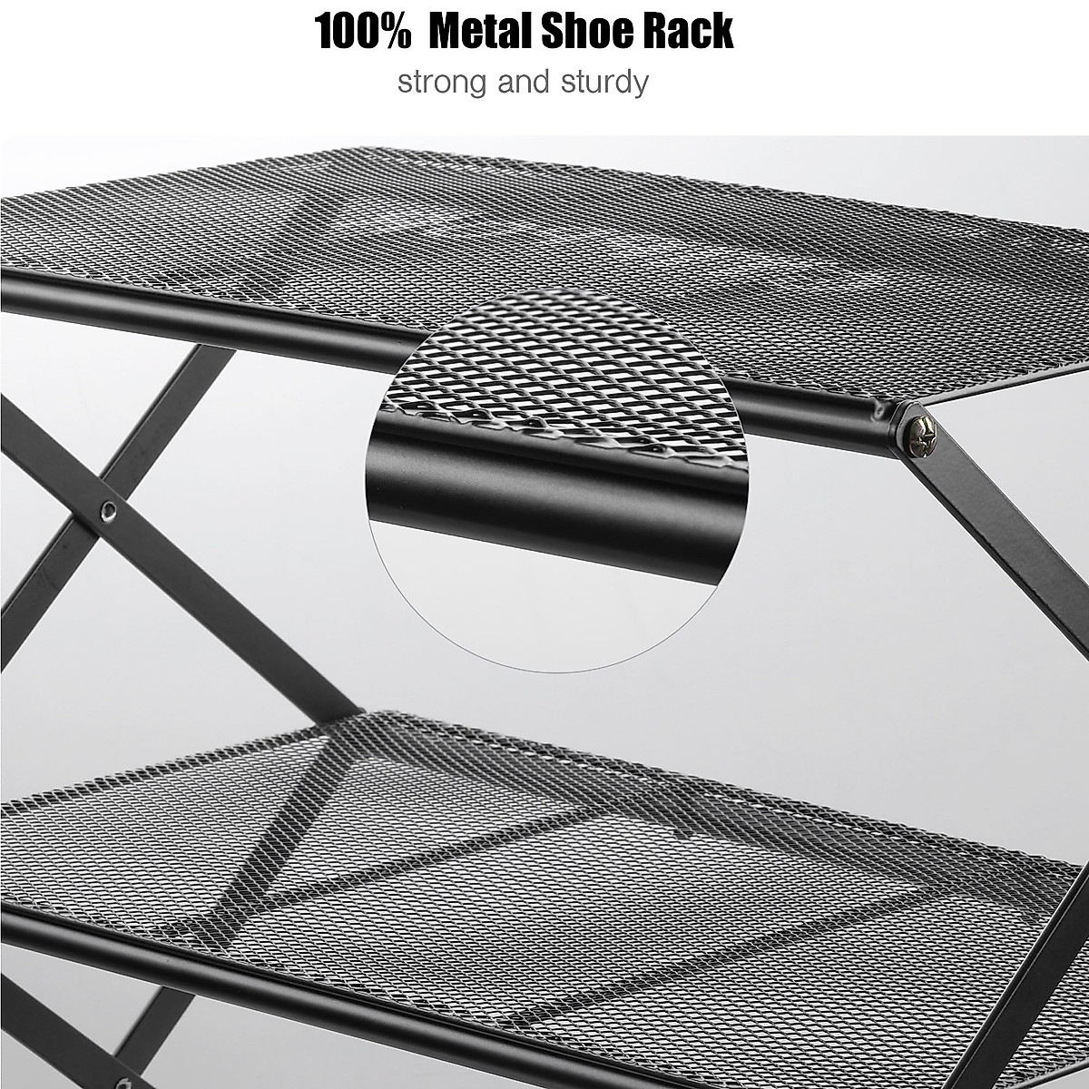 GTIPPOR Small Shoe Rack for Entryway - 3 Tier Shoe Organizer Metal Foldable Shoes Storage Rack, Zero Tool Install, Sturdy Shoe Rack for Closet, Front Door Entrance, Living Room - Space Saving, Black
