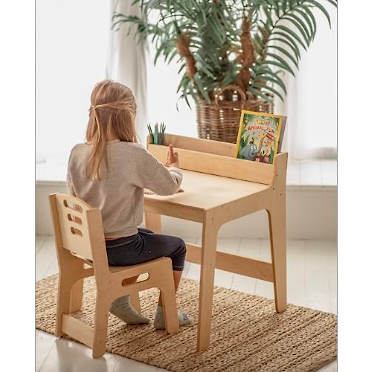 WOOD&ROOM Table with Chair for Children Room, Table for Learnig, Sturdy Table with Chair for Kids, Montessori Table, Art Table with Chair