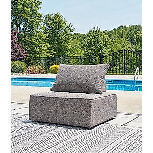 Signature Design by Ashley Bree Zee Contemporary UV Resistant Tufted Armless Outdoor Lounge Chair with Cushion and PVC Cover, Gray
