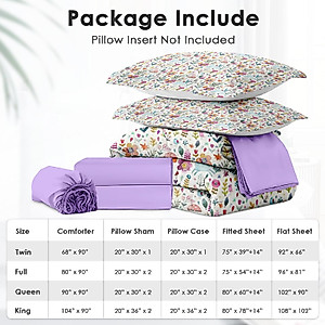 Pinbeam 5 Pcs Comforter Set Twin Size, Vintage Flower Mushroom Bed in a Bag with Flat Sheet and Fitted Sheet for Kids and Adults, Cute Botanical Plant Birds Bedding Set with Pillowcase & Sham