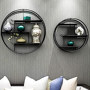 Bedroom Storage Shelf Multipurpose Wall-Mounted Decorative Shelf Metal Iron Round Display Stand/Floating Shelves Creative Living Room,Black,60cm
