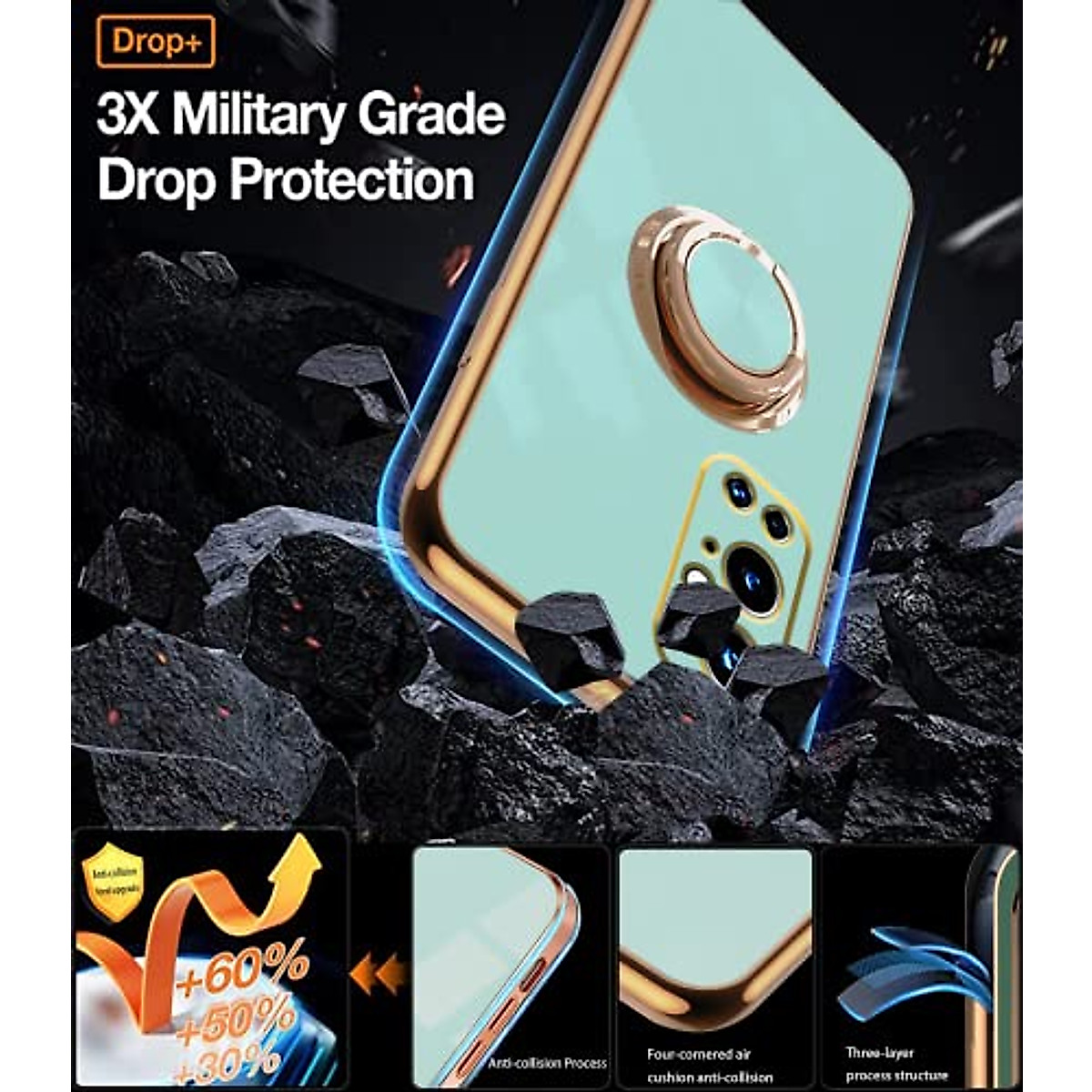 Jancyu Compatible with Oneplus 9 Pro case, Phone Cases for Oneplus 9 Pro with Ring Holder, 360 Degrees Protective Silicone Magnetic Car Holder (Green)