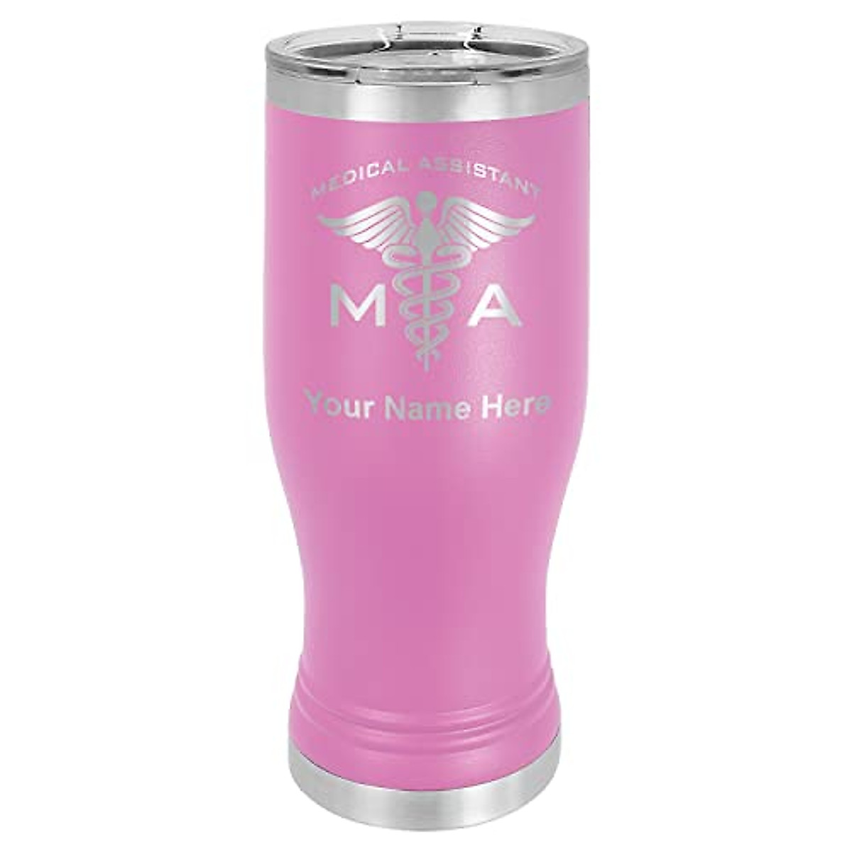 LaserGram 14oz Vacuum Insulated Pilsner Mug, MA Medical Assistant, Personalized Engraving Included (Light Purple)