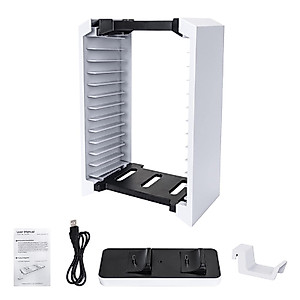 iayokocc Universal Game Storage Rack, Video Game Storage Set, Includes Storage Rack, Charging Dock, Controller Hook & USB Cable(White)