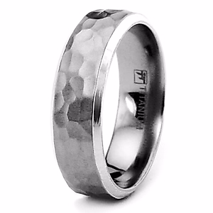 Tioneer Jewelry | Titanium Hammered Wedding Band | Polished Wedding Band For Men & Women | Titanium Jewelry, Size 9