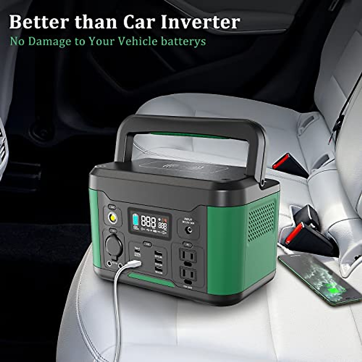 𝟓𝟎𝟎𝐖 𝐏𝐨𝐫𝐭𝐚𝐛𝐥𝐞 𝐏𝐨𝐰𝐞𝐫 𝐒𝐭𝐚𝐭𝐢𝐨𝐧, 515Wh Outdoor Solar Generator Backup Lithium Battery Power Bank with 120V/500W AC Outlet with Flashlight for Outdoors Camping Travel