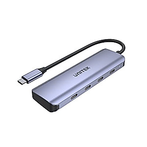 UNITEK Aluminium Hub 4-in-1 USB 3.2 Gen1 Data Transfer 5Gbps Integrated Cable 15 cm with USB-C Connector 4 USB-C Ports Plug and Play Colour Space Grey Recommended for Ultrabooks