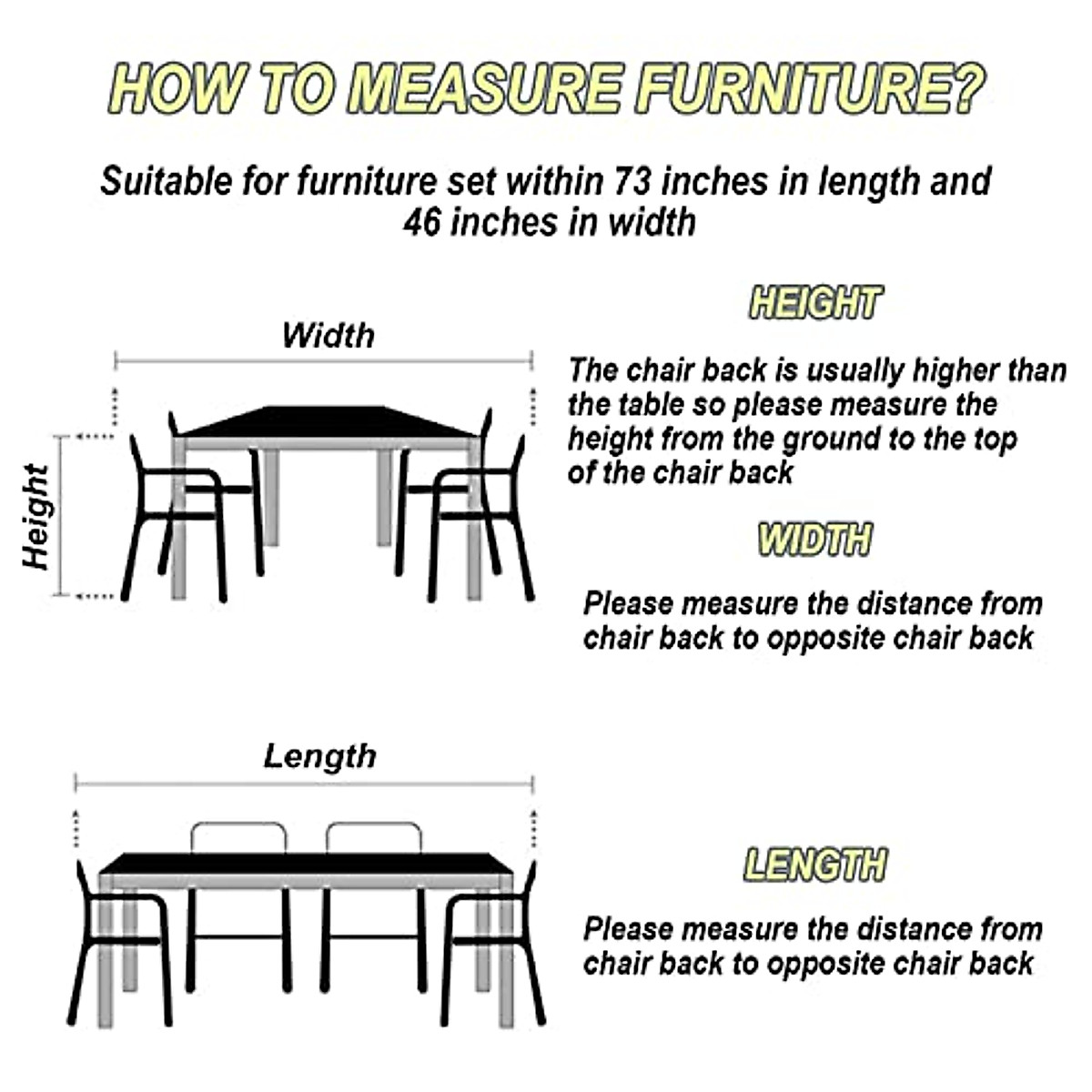 Patio Furniture Covers Waterproof & Heavy Duty 74 Inch, 600D Oxford Cloth Outdoor Patio Table Cover, 74" L x 47" W x 28" H Rectangular Patio Covers for Outdoor Furniture & Dining Table and Chairs Set