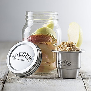 Kilner Snack On The Go Glass Jar Set Stainless Steel Cup Keeps Dry Ingredients Separate from Wet Foods, 17-Fluid Ounces, 0.5L