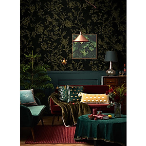 Safiyya Peel and Stick Wallpaper Gold and Black Contact Paper Floral Birds Wallpaper Peel and Stick Removable Wallpapr Boho Wallpaper Flower Contact Paper for Cabinets Vinyl Rolls 118"x17.3"