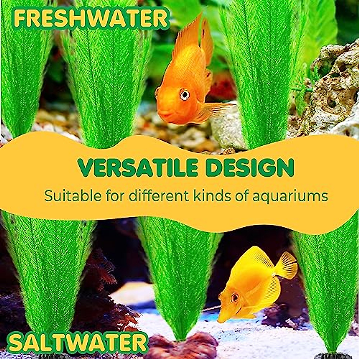 SunGrow Aquarium Plastic Silk Plants, Gives Shade and Beautiful Environment to Aquatic Pets, Perfect for Both Saltwater and Freshwater Tanks Decoration, Fish Tank Accessories & Supplies, 3 Pcs