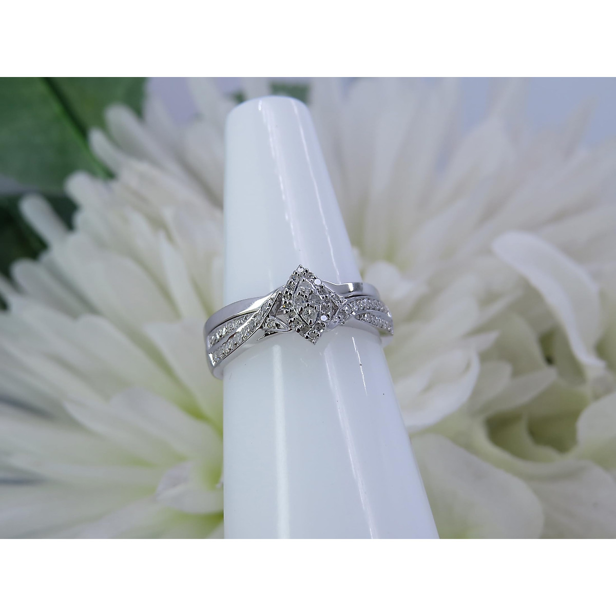 Dazzlingrock Collection 0.33 Carat (ctw) Round White Diamond Marquise Shape Bridal Engagement Ring Set 1/3 CT, Sterling Silver, Size 6