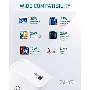 30W USB C Charger, EHO Mini GaN II USB C Wall Charger, Compact PPS Fast Charger Power Adapter Compatible with iPhone 12 13 Pro Max, MacBook Air, Galaxy S22/S21/S20, Note 20/10+, Pixel 6 Pro and More