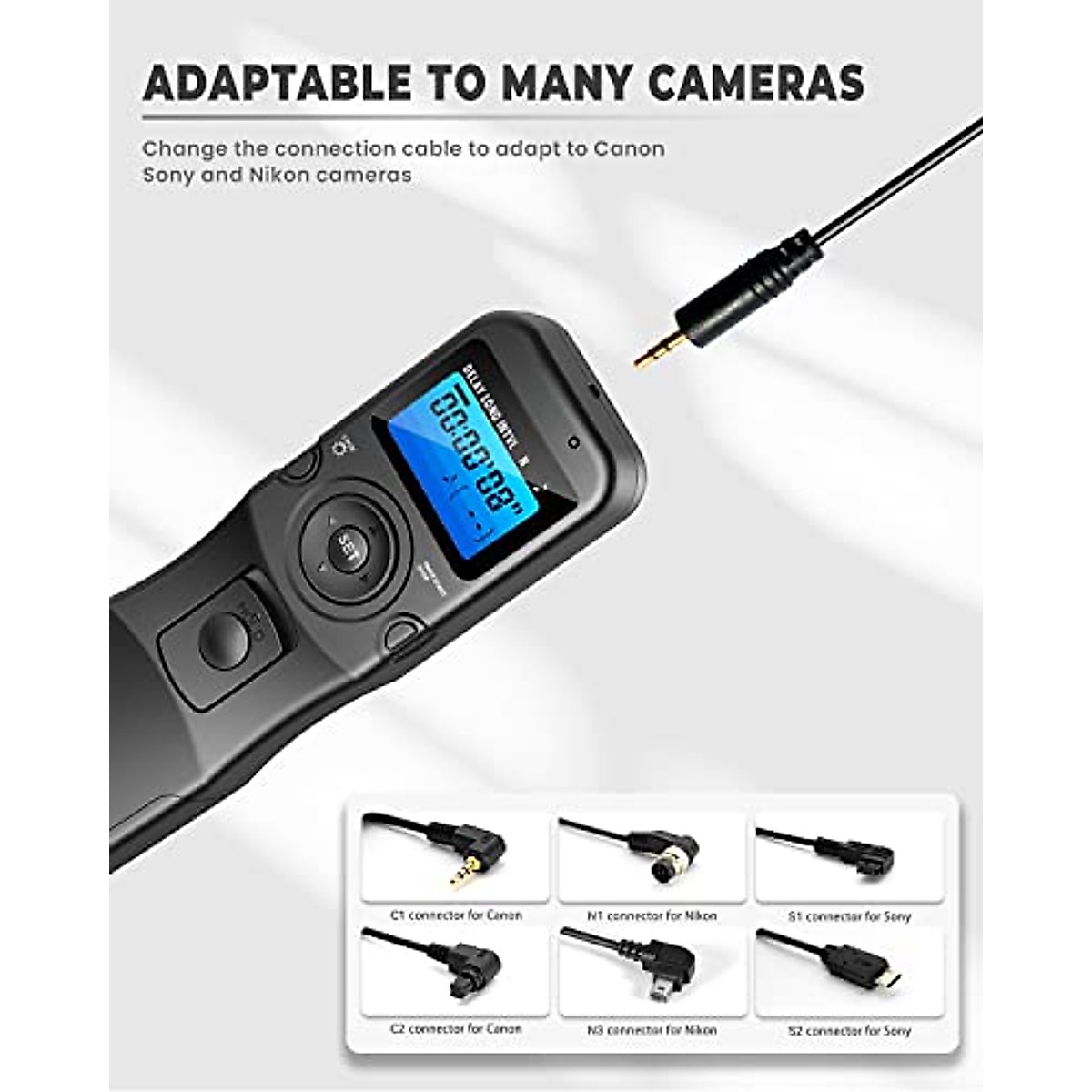 Digital Timer Remote Shutter Release Trigger Intervalometer for Canon EOS Rebel T6 T7 80D 70D 60D 60Da 77D T7i T6i T6s SL2 SL1 T5 T3 T5i T4i T3i T2i EOS R M6 M5 Cameras…