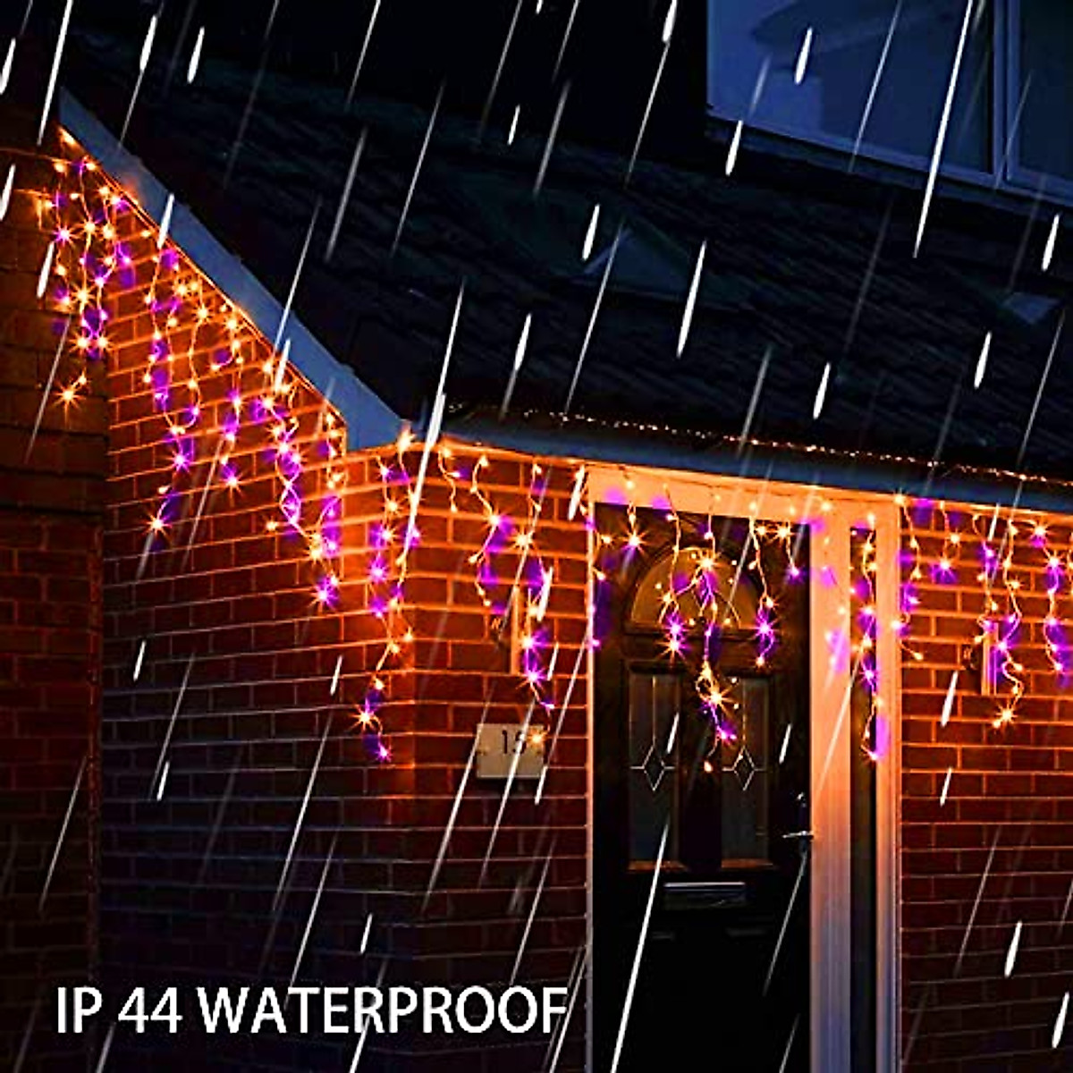 Dazzle Bright 8.5 FT 150 Count Mini Icicle Lights, Halloween Decorations for Indoor Outdoor Home Garden Holiday Party (Purple & Orange)