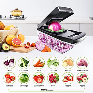 Vegetable Chopper, Multifunctional 12 in 1 Food Chopper Veggie Chopper Onion Chopper Vegetable Slicer Mandolin Slicer for Kitchen Vegetable Chopper with Container 8 Blades Garlic Chopper Slicer