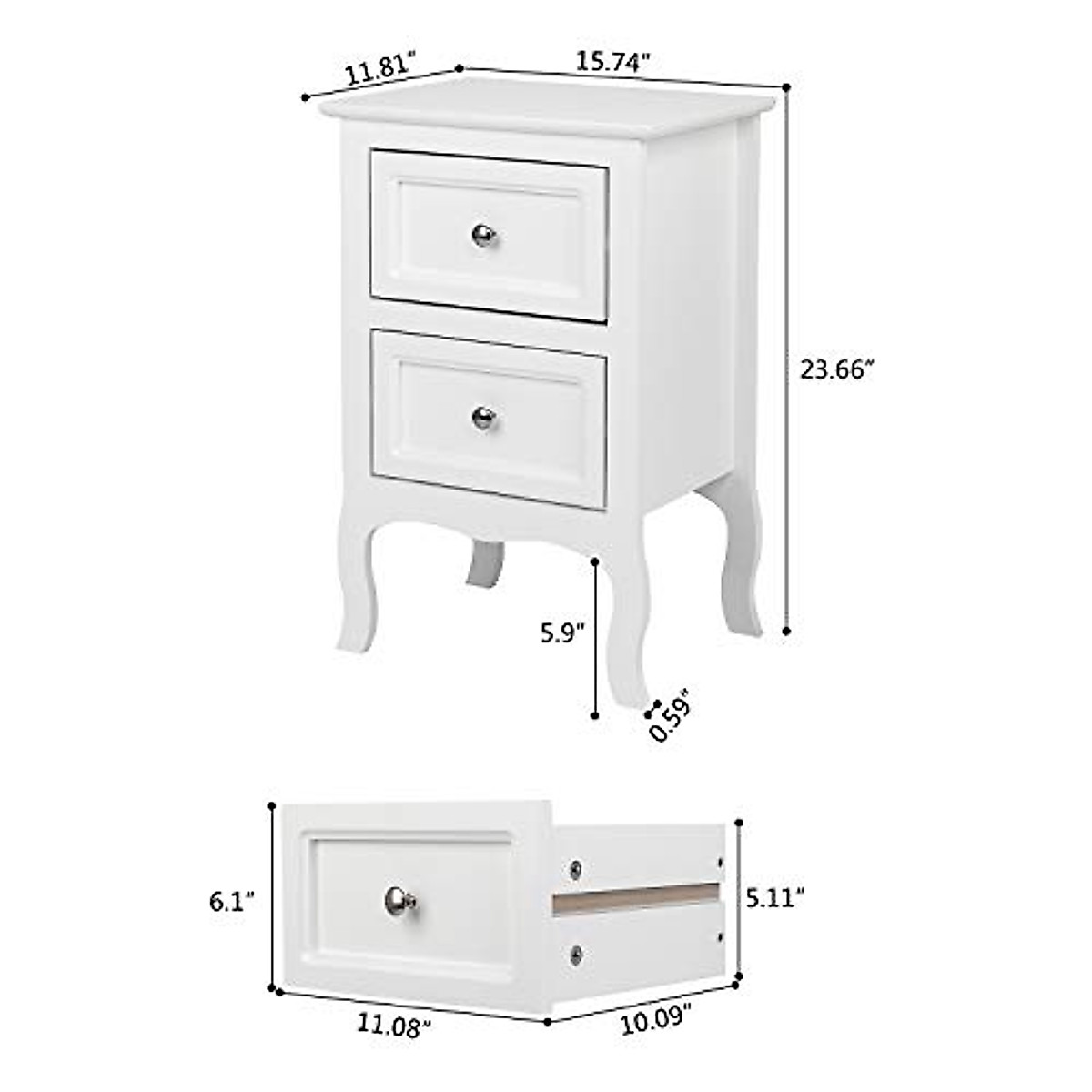 Bonnlo White Nightstand with 2 Drawers, Farmhouse Night Stands for Bedrooms Set of 2, Small Bed Side Table/Night Stand for Small Spaces, College Dorm, Kids’ Room, Living Room, 16W x 12D x 24H