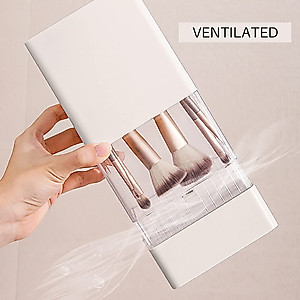 Make-Up Brush Holder,Brush Drying and Storage Box with Lid, Acrylic Makeup Brush Air Drying Rack Holder Cosmetic Brush Organizer, Waterproof Dustproof Container 12 Holes for Different Brush
