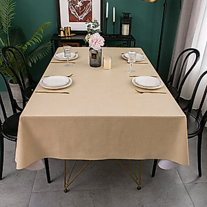 LIBERECOO Vinyl Tablecloth with Flannel Backing Waterproof Oil-Proof Plastic Table Cloth Wipeable PVC Table Cover for Indoor and Outdoor (Champagne Color, 60 x 84 Inch (6-8 Seats))