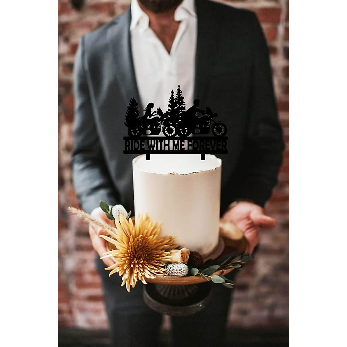 Funny Motorcycle Wedding Cake Topper - Ride with Me Forever Cake Topper - Mr & Mrs Romantic Cake Topper For Bridal Shower Engagement Wedding Anniversary Party Decor