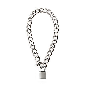 LEWECEEO Lover Heart Padlock Necklace Metal Padlock Collar Choker for Men Women with Lock and Key