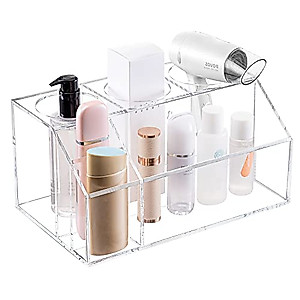 Sumerflos Acrylic Hair Tool Organizer, Hair Dryer Holder and Styling Tool Accessories Organizer for Toiletries, Bathroom Supplies Vanity Countertop Storage Blow Dryer, Makeup, Curling Iron - Clear