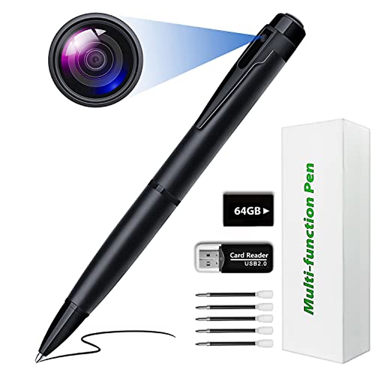 XISRU 64GB Spy Camera Hidden Camera Pen Full HD 1080P Mini Spy Pen Camera,Nanny Cam Hidden Camera, Small Hidden Camera with Motion Detection,Small Spy Camera,Secret Camera [2023 Version]