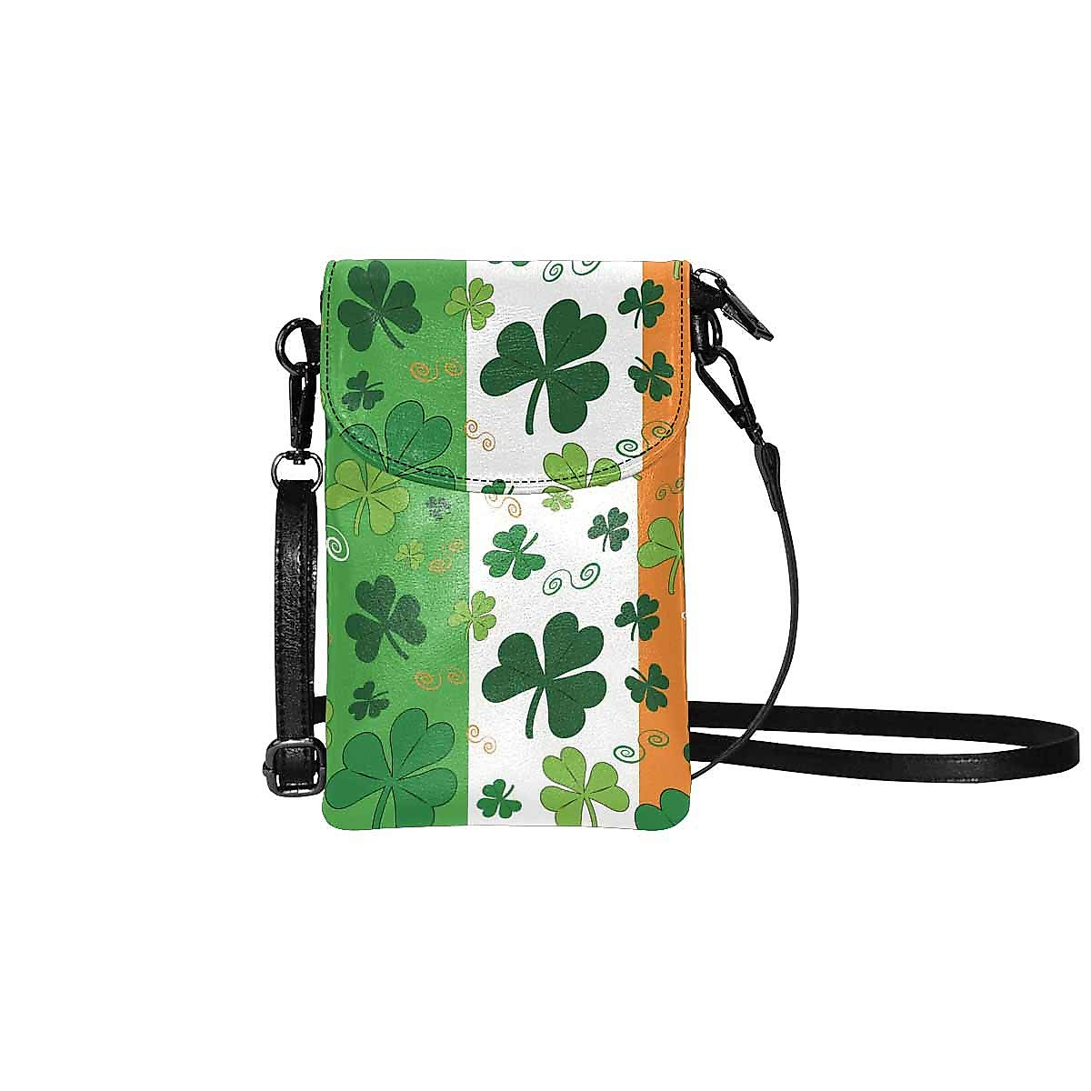 InterestPrint Small Crossbody Women Cell Phone Purse Wallet Bag with Shoulder Strap St Patrick's Day Shamrocks Irish Flag