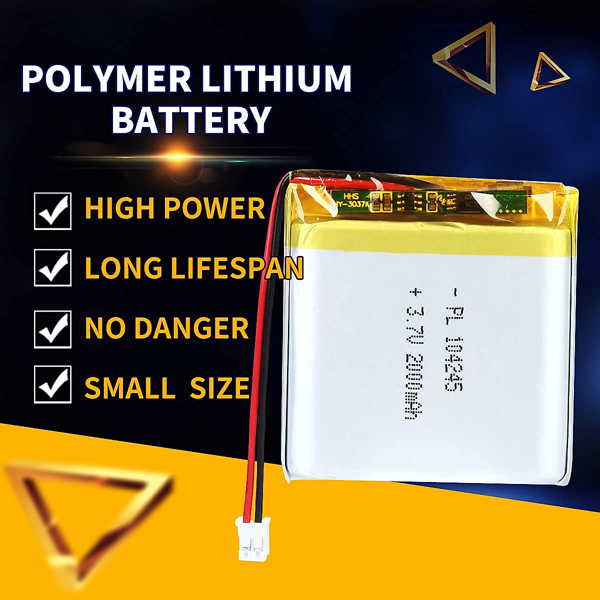 AKZYTUE 3.7V 104245 2000mAh Lithium Ion Polymer Batteries Rechargeable Lipo Battery Pack with PH2.0mm JST Connector