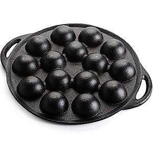 WUWEOT Non-Stick Aebleskiver Pan, Pre-Seasoned Cast Iron Pancake Octopus Ball Grill, 1.5" diameter, 6.6lb