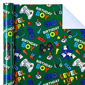 WRAPAHOLIC Gaming Wrapping Paper Roll - Mini Roll - 17 Inch x 33 Feet - Gaming Boys Kids Boys Happy Birthday Design, Perfect for Birthday, Party, Holiday