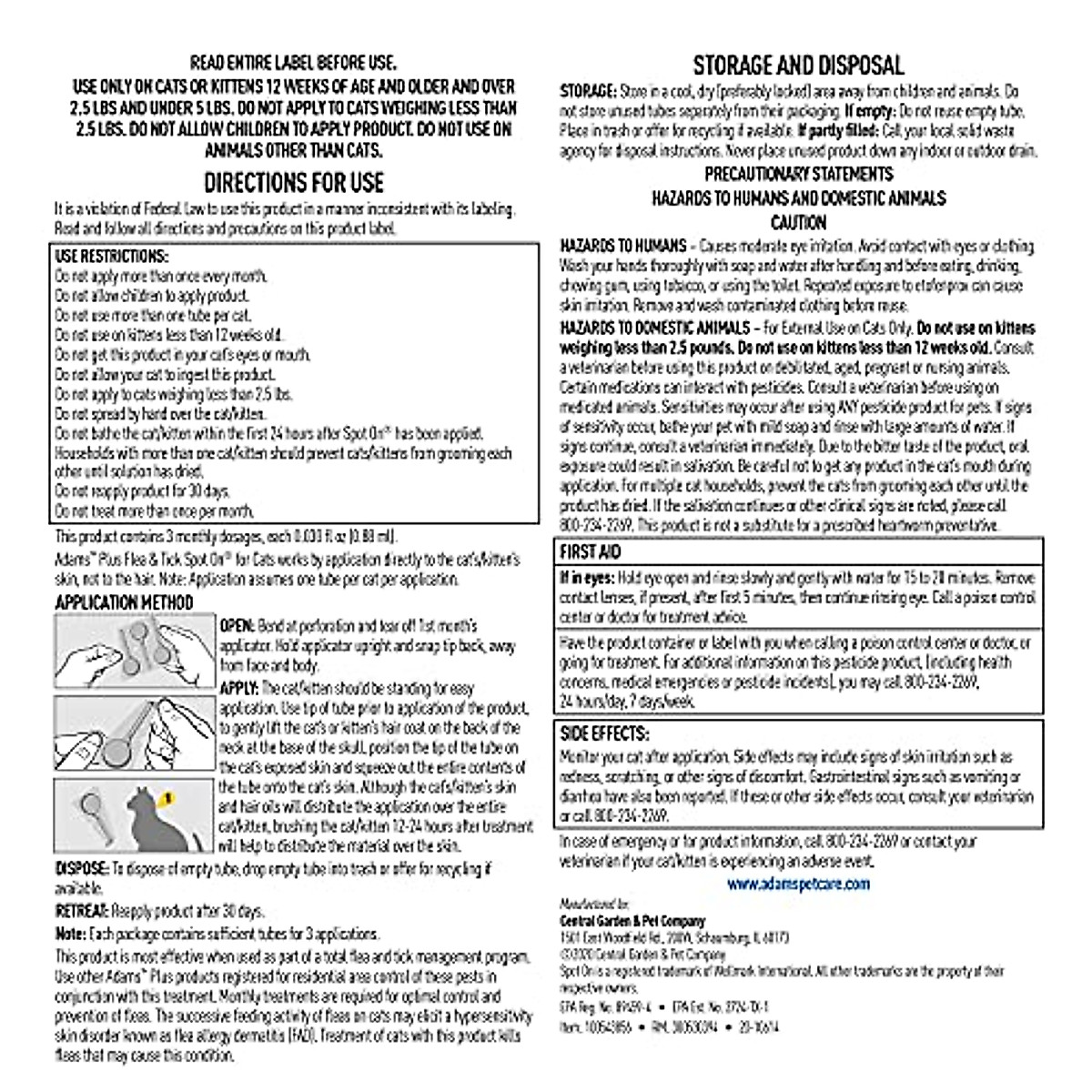 Adams Plus Flea & Tick Spot On for Cats Over 2.5 lbs but Under 5 Pounds 3 Month Supply