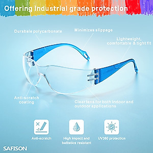 SAFISON 28 Pack Kids Safety Glasses, ANSI Z87.1 Child Size Protective Goggles in 7 Colors, Scratch and Impact Resistant Clear Lens Eyewear with Color Frame for Nerf Party/Science/School Projects