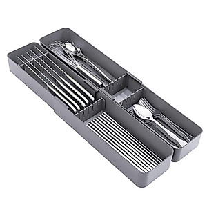 AEARY Kitchen Drawer Silverware Organizer, Adjustable Cutlery Organizer, Expandable Utensils Holder, Silverware Dividers Tray, Storage for Flatware, Large Drain Board (Gray,2 Sets)