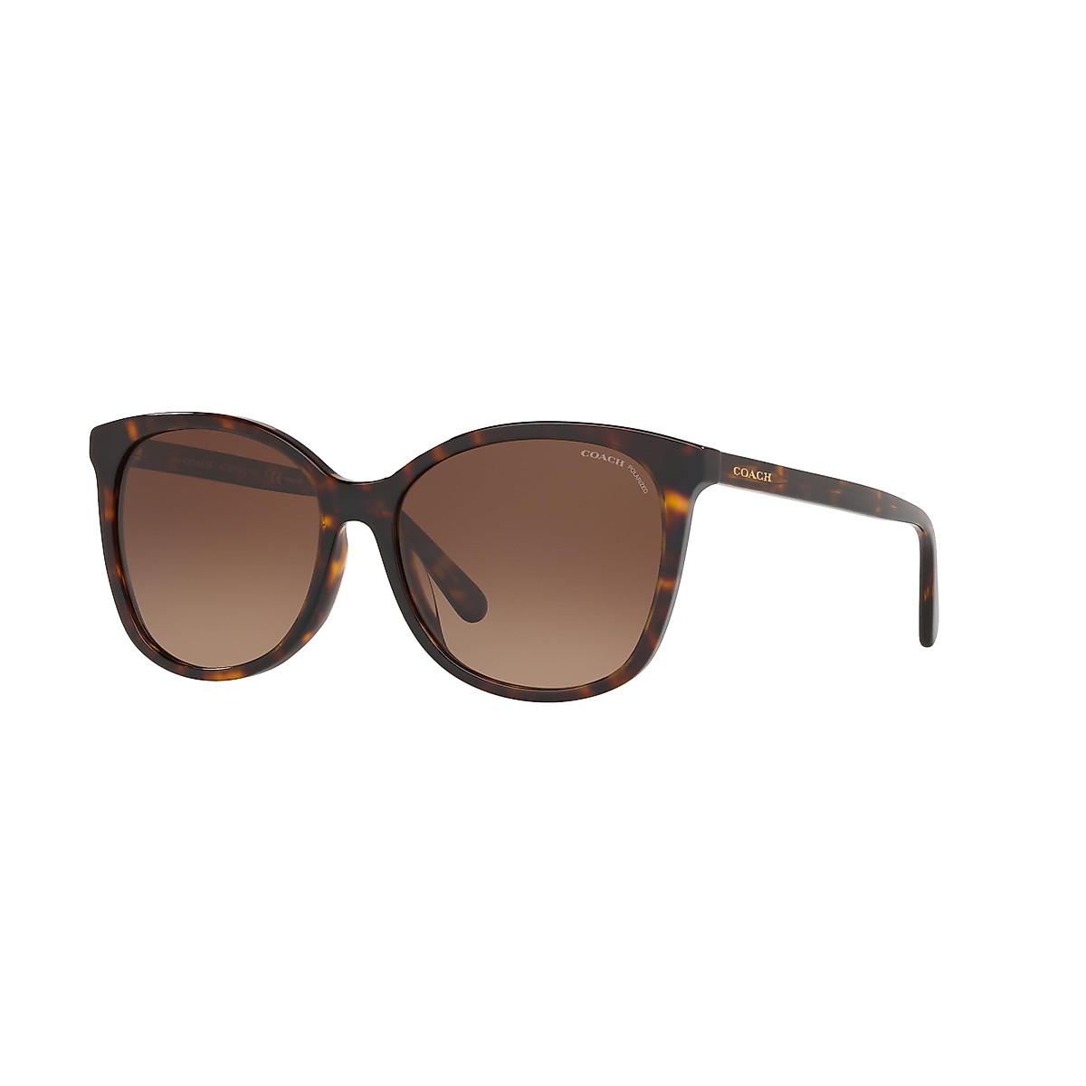 Coach HC8271U Universal Fit Sunglasses, Dark Tortoise/Dark Brown Gradient Polarized, 57 mm