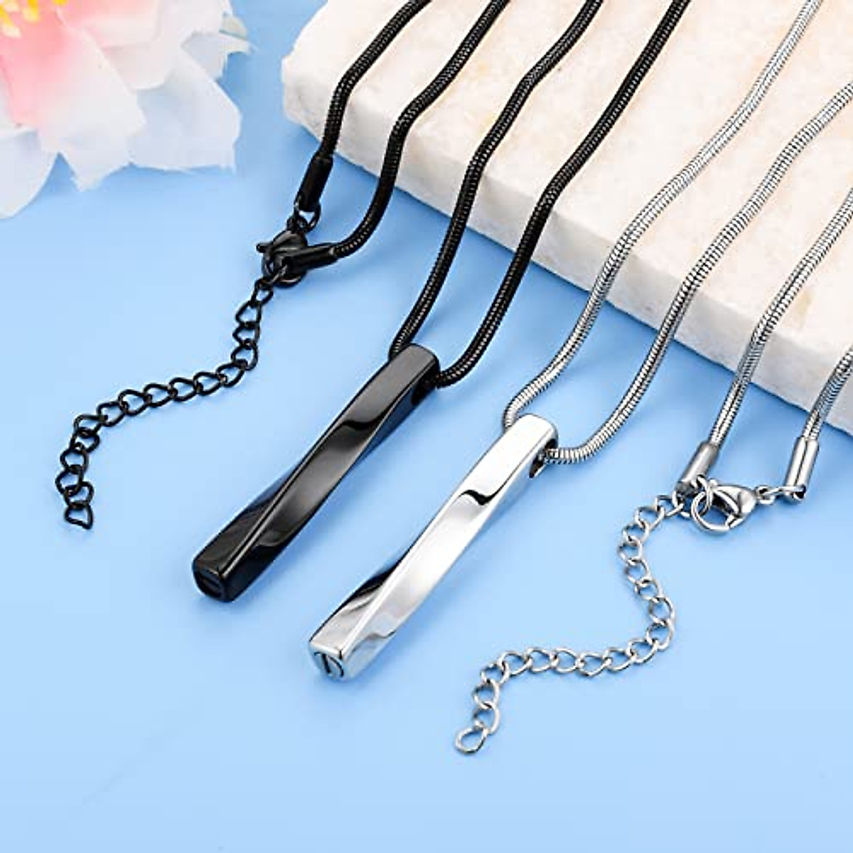 2 PCs Cremation Jewelry for Ashes Twist Bar Urn Necklace for Ashes Cremation Memorial Jewelry Stainless Steel Ashes Jewelry Keepsakes For Women Men