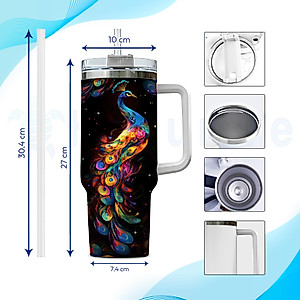 Hyturtle Personalized Peacock Tumbler - Floral Peacock Gifts For Women - Animal Present For Peafowls Lover Her - Mothers Day Present For Mom - Custom Name Travel Coffee Cup 40 oz With Lid And Straw