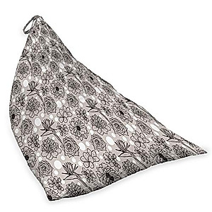 Lunarable Floral Lounger Chair Bag, Strelitzia Rose Flowers Circles Dots on Muted Background Pattern, High Capacity Storage with Handle Container, Lounger Size, Pale Tan Charcoal Grey