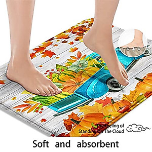 Tayney Truck with Harvest Pumpkin Shower Curtain Sets with Toilet Lid Cover and Non-Slip Rugs, Watercolor Autumn Maple Leaves 4 Pcs Shower Curtains for Bathroom, Vintage Fall Farmhouse Bathroom Decor