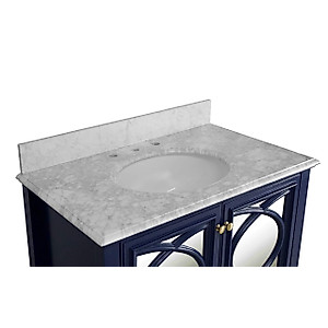 Olivia 36-inch Bathroom Vanity (Carrara/Royal Blue): Includes Royal Blue Cabinet with Authentic Italian Carrara Marble Countertop and White Ceramic Sink