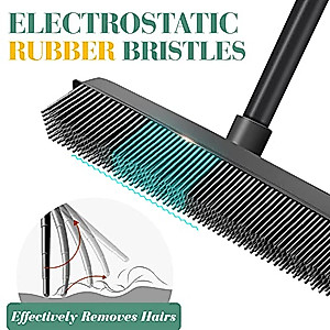 Bonpally Pet Hair Removal Broom Rubber Broom, Carpet Rake Fur Remover Broom with Squeegee and Telescoping Handle, Portable Lint Remover, Dog and Cat Hair Remover for Carpets, Couch, Yellow/Black