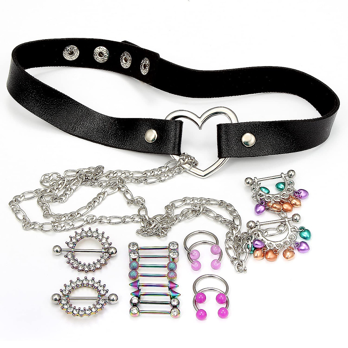 Ocptiy 14G Nipple Rings Piercing Jewelry for Women Surgical Stainless Steel Horseshoe Chain Sexy Nipple Necklaces Choker Chain Shield Barbell Ring Hoop Bar Nipplerings Body Piercing Jewelry for Women