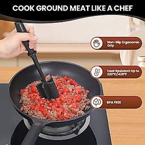 CUNSENR Premium Meat Chopper for Ground Beef - Heat Resistant Meat Masher - Easy to Chop & Clean - Durable Nylon Ground Beef Smasher - Non Stick Hamburger Chopper - Cook Ground Meat with Ease(Black)