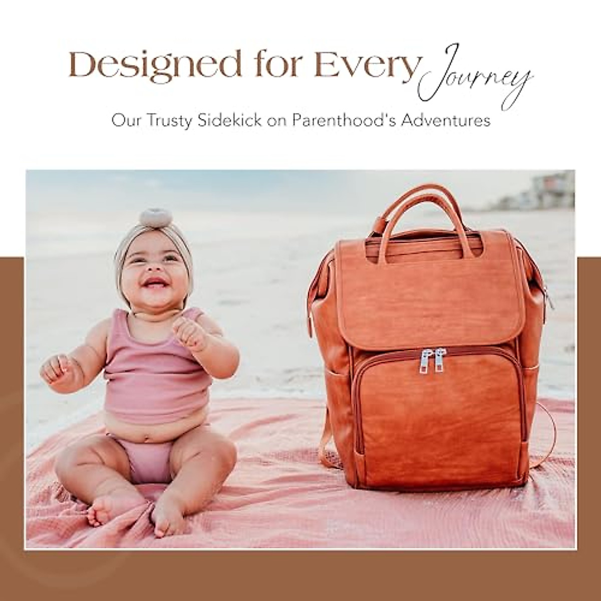 Citi Collective Explorer Brown Diaper Bag Backpack - Vegan Leather Diaper Bag with Shoulder Strap, Insulated Bottle Pockets, Changing Pad, Stroller Clip- Versatile Diaper Bag for Baby