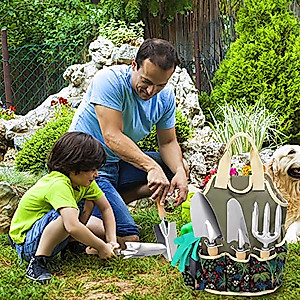 Tesmotor Garden Tools Set, Gardening Gifts for Women Men, 7-Piece Heavy Duty Stainless Steel Gardening Tools with Ergonomic Wooden Handle, Include Multitool Pen and Durable